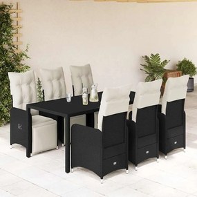 7dílný zahradní bistro set s poduškami černý polyratan