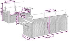 6dílná zahradní sedací souprava s poduškami černá polyratan 3259024