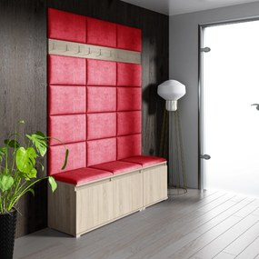 Eka Předsíňová stěna s čalouněnými panely Trinity 6 - Sonoma / Červená 2309