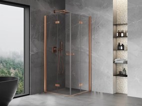 Mexen Mist-F Duo, skládací sprchový kout 80 x 80 cm, průhledný, broušená měď - 8A6-080L-080P-65-00