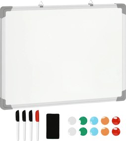HOMCOM Magnetická tabule s bílou plochou – 4 fixy, 1 guma, 10 magnetů, stojan, montáž na zeď, snadno stíratelná, 60 x 1,8 x 45 cm | Aosom