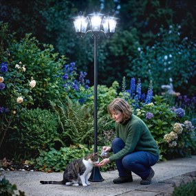 Outsunny solární zahradní lucerna se 3 plameny lucerna solární lucerna osvětlení cesty s LED 120 lumenů IP44 201 nerezová ocel černá 51,5 x 47 x 182,…
