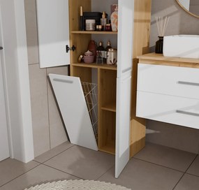 Koupelnový sloupek s košem na prádlo NEL 1K DD bílá/dub artisan