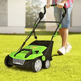 Costway Elektrický vertikutátor provzdušňovač trávníku 1800 W 2 úrovně – zelený