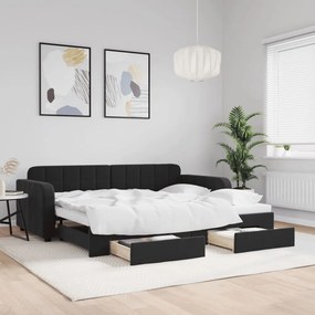Válenda s přistýlkou a zásuvkami černá 90 x 200 cm samet 3196981