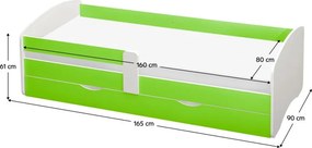 Postel s roštem a úložným prostorem 80x160, bílá/zelená, COCOLINO Kondela 0000395625