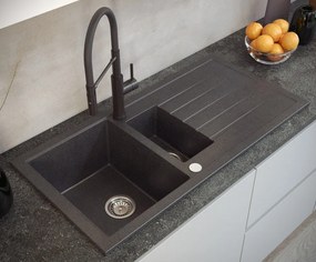 Černý 1,5 komorový kuchyňský granitový dřez QUADRON BRUCE 156 bez baterie