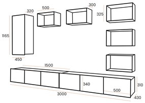 GAB Obývací stěna LORONA 37, Černá/Dub Artisan 300 cm