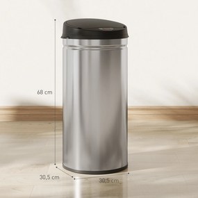 HOMCOM 42l senzorem řízený odpadkový koš s funkcí Soft-Close, bezdotykový odpadkový koš z nerezové oceli pro hygienické kuchyně 851-048V00SR