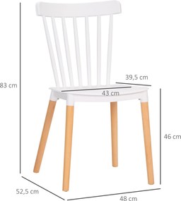 HOMCOM Sada 4 Nordic Stylu Jídelních Židlí s Vysokým Opěradlem Sedák z Polypropylenu a Nohy z Bukového Dřeva Nosnost 120 kg 48x52,5x83 cm Bílá