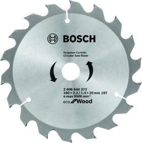 Bosch Eco for Wood 160x2,2/1,4x20 36 zubů 2608644374 Dostupné varianty: Pilový kotouč Bosch Eco for Wood 160x20 mm/18z.
