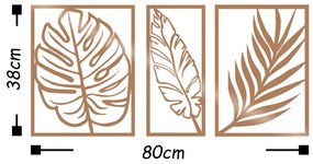 Nástěnná kovová dekorace Listy 80x38 cm měděná