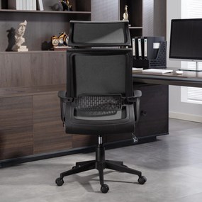 HOMCOM Kancelářská židle, ergonomická stolní židle s opěrkami, opěrkou hlavy, výškově nastavitelná otočná židle s houpací funkcí, počítačová židle s …