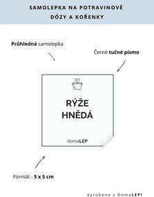 RÝŽE HNĚDÁ – průhledná samolepka na dózu, tučnépísmo, 5 x 5 cm | DomaLEP