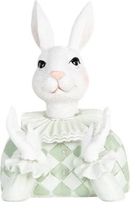 Dekorace busta bílý králík v zeleném obleku - 11*10*16 cm