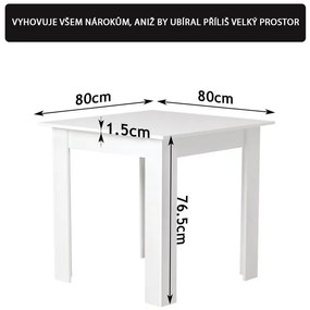 Miadomodo 88191 MIADOMODO jídelní stůl pro 4 osoby, bílý, 80 x 80 x 76,5 cm