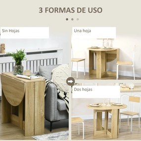 HOMCOM Skládací Jídelní Stůl Kuchyňský Stůl se 2 Sklopnými Křídly Skládací Stůl pro 2-4 Osoby 104x76x73,7 cm Dub