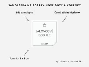 JALOVCOVÉ BOBULE - omyvatelná samolepka na kořenky, výběr rozměrů Ø 5 cm / 5 x 5 cm / 6 x 8 cm | DomaLEP tvar: ČTVEREC, barva: BÍLÁ - ČERNÉ písmo, velikost: š. 5 cm x v. 5 cm - tučné písmo