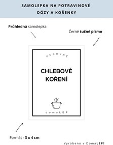 Samolepka na kořenky CHLEBOVÉ KOŘENÍ  průhledná 3 × 4 cm tučné písmo