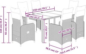 7dílný zahradní bistro set s poduškami hnědý polyratan 3277190