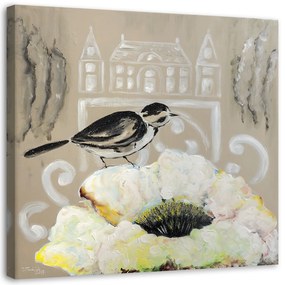 Gario Obraz na plátně Bílá květina a černý pták Rozměry: 30 x 30 cm
