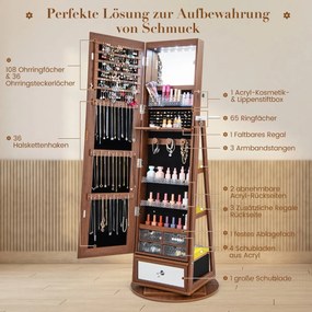 Costway Šperkovnice 360° otočná zrcadlová skříňka se zrcadlem po – 140 × 37 cm