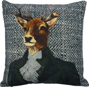 Šedý sametový polštář s jelenem Fleury Deer - 50*50*15cm