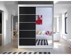 Šatní skříň Belgia III, Barva: bílá + černá + zrcadlo, Osvětlení: osvětlení LED RGB - barevné