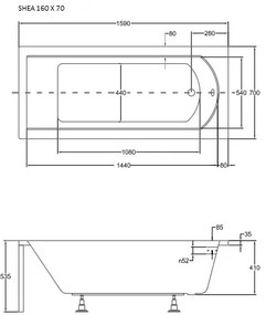 NIKIDO - B Akrylátová vana SHEA 140x70, 150x70, 160x70, 170x70 Velikost: 140x70