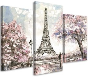 Obraz na plátně třídílný Eiffelova věž Paříž růžová malovaná - 120x80 cm