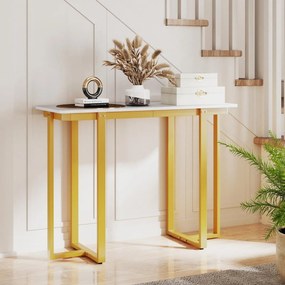 Costway Konzolový stůl úzký moderní s mramorovým vzhledem – 107 × 40 × 79,5 cm