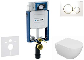 Geberit Kombifix - Set předstěnové instalace, klozetu Oudee a sedátka softclose, tlačítko Sigma20, bílá/pozlacená SANI15CA3119
