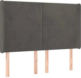 Čelo postele s LED tmavě šedé 147 x 16 x 118/128 cm samet 3123817