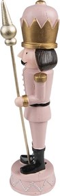 Růžová vánoční dekorace soška Louskáček - 5*5*17 cm