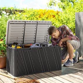 Outsunny 380L zahradní úložná lavice s plynovým pístem a 2 bočními držadly, voděodolná HDPE zahradní úložná sedačka, UV ochrana, 115x60x60 cm, černá …