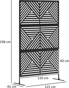 Dekorativní venkovní rozdělovací stěna Outsunny s diamantovými motivy a 2 nohama, vysoká ocelová zahradní stěna pro balkón a terasu, 122x45x198 cm, č…