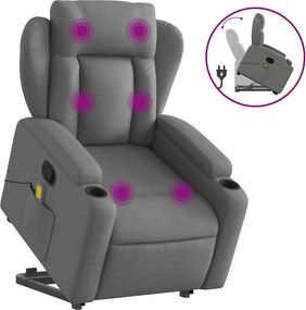 Zvedací masážní polohovací křeslo tmavě šedé textil 3204495