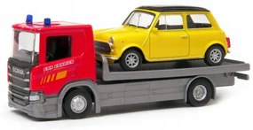 Welly Scania P320 (red) a Mini Cooper (yellow) 1:57/43