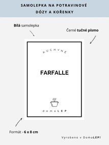 FARFALLE  – bílá samolepka na dózu, tučné písmo, 6 x 8 cm | DomaLEP