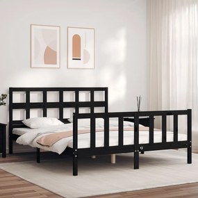 Rám postele s čelem černý 160 x 200 cm masivní dřevo,  3193025