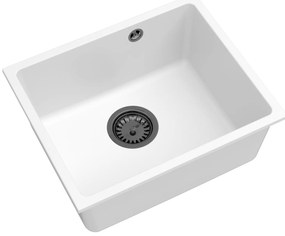 Sink Quality Crypton 55, kuchyňský granitový dřez 460x375x205 mm + černý sifon, bílá, SKQ-CRY.W.1KBO.55.XB