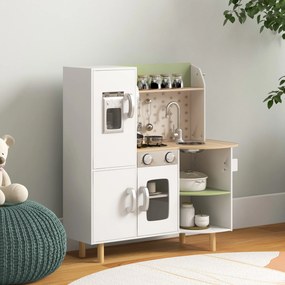 Dětská dřevěná kuchyňka AIYAPLAY pro děti 3-6 let s výrobníkem ledu, nerezovým dřezem, mobilním šálkem a nádobím 84x34x89 cm Bílá