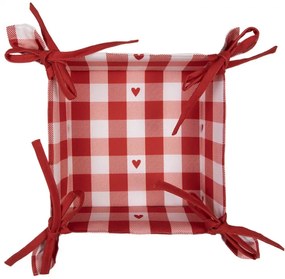Červeno-bílý bavlněný košík na pečivo se srdíčky Love It – 35x35x8 cm