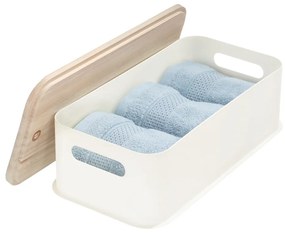 Bílý úložný box s víkem ze dřeva paulownia iDesign Eco Handled, 21,3 x 43 cm