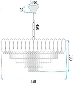 Toolight Toolight, křišťálové závěsné svítidlo 60cm, 8xE14, G049-CP, zlatá, OSW-08943