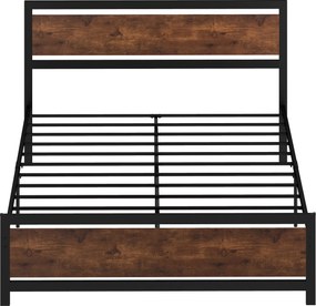 HOMCOM rám manželské postele 200 x 160 cm z oceli s roštem a čelem postele, kompatibilní s matrací tmavý dřevěný vzhled