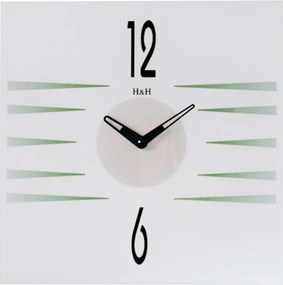 H&H  Čtvercové skleněné nástěnné hodiny v minimalistickém stylu Lerro – bílo-zelené E19.4699.01.005249