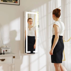 HOMCOM šperkovnice s LED, zamykatelný organizér na stěnu / dveře se zrcadlem, 37 x 10,5 x 108 cm, bílá