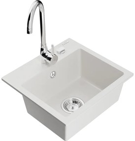 Mexen Milo, 1-komorový granitový dřez 43,5x41 cm a kuchyňská baterie Telma, bílá, 6505-20-670200-00
