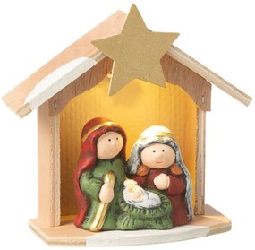 Přírodní svítící Betlém s keramickými postavičkami Nativity - 14*6*15 cm